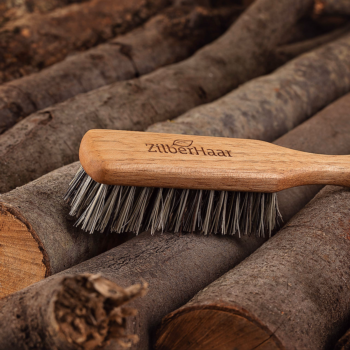 ZilberHaar Vegan Beard Brush - Stiff Bristles - Oiled Walnut and Mexican Tampico bristles - Animal-Free Beard Grooming Product - Made in Germany