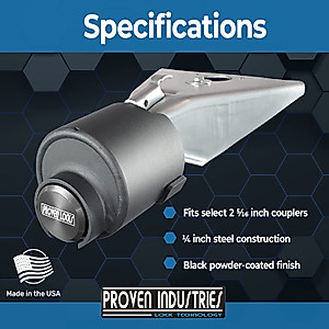 Proven Industries Model 2516 Trailer Lock, Fits 2 5/16-Inch Couplers, Secures Safety Chains, Made in The USA, (Black)