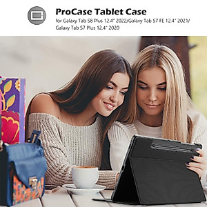 ProCase Case for Galaxy Tab S8 Plus/S7 FE 2021/S7 Plus 2020 12.4 Inch with S Pen Holder, Slim Stand Folio Smart Cover for 12.4" Tablet (SM-X800 X806 T730 T736 T970 T975 T976 T978) -Black