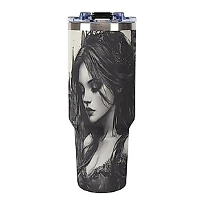 Gothic Rose Horror Dark 40oz Water Bottle Double Wall Insulated Tumbler with Handle Leakproof Travel Mug White-style