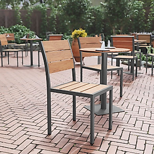BizChair Commercial Grade Armless Patio Chair, Stackable Side Chair with Faux Teak Poly Slats and Metal Frame, Natural/Gray