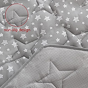 Hexagon Playpen Mat Compatible with POP 'N GO Baby Playpen, 59 Inch Hexagon Playpen Mattress Pad, Non Slip and Cushion Play Mat Grey with Star Print