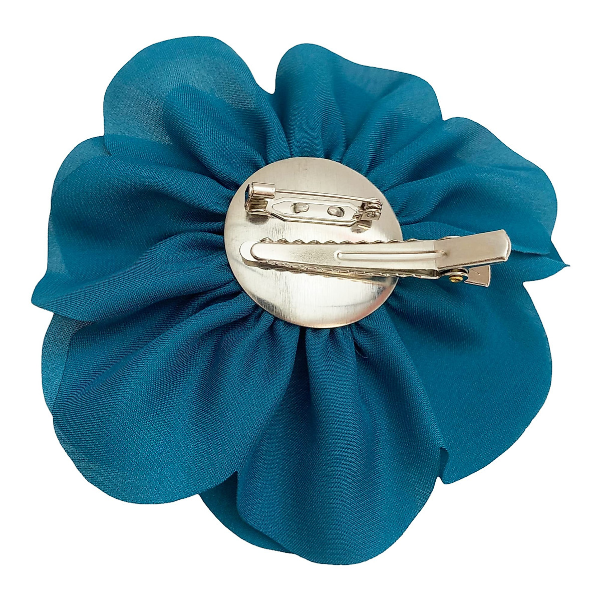 COCORIBBON Large Satin Fabric Flower Brooch Pin and Hair Pin for Women, Gift (Blue Green)