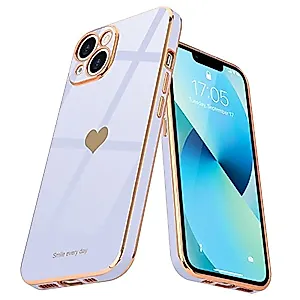 Teageo for iPhone 13 Mini Case for Women Girl Cute Love-Heart Luxury Bling Plating Soft Back Cover Raised Full Camera Protection Bumper Silicone Shockproof Phone Case for iPhone 13 Mini, Purple