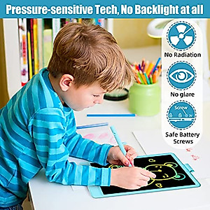 FuniBudi Kids Tablet 10in LCD Writing Tablet Toys for 3 4 5 6 7 8-10 Year Old Girls Boys Airplane Travel Essentials Kids Board Games Chrismas Birthday Drawing and writting Tablet Sensory Toys(Blue)