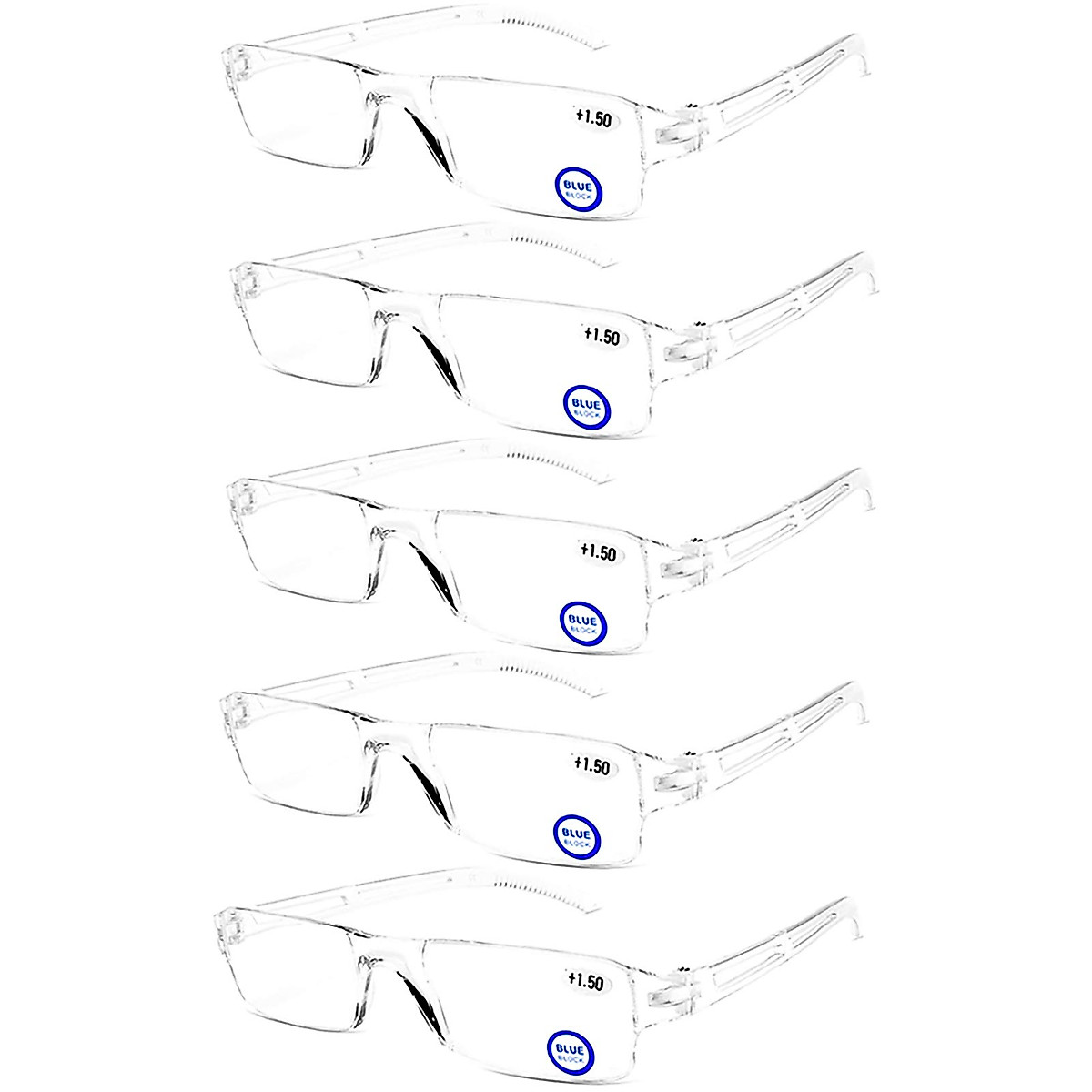 AQWANO Blue Light Blocking Computer Reading Glasses 5 Pack Clear Frame Rimless Readers Anti Glare Filter Lightweight for Women Men,1.5