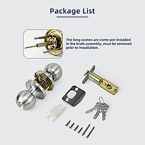 LOQRON Ball Door Knob Entry Function Door Knob, Keyed Entry Door Knob with Lock, Round Ball Handle for Front Door Right and Left Side, Satin Nickel,1Pack