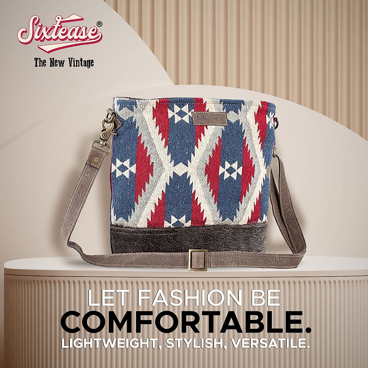 SIXTEASE Womens Shoulder Bag Vintage Style Shoulder Bags for Women - Made with Genuine Leather, Upcycled Canvas, or Hair On - Handmade, Adjustable Strap, Brass and Zinc Hardware - Primrose