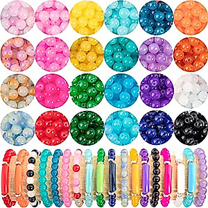 Zyehxed 1060 Pcs 8mm Glass Beads for Jewelry Making, 24 Colors Round Glass Beads Bracelet Making Kit Crystal Gemstone Beads for DIY Craft Necklace Bracelet Earring Phone Lanyard