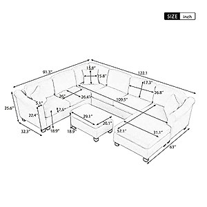 Oversized Modular Sofa Reversible Sectional Couch U Shaped Sofá with Movable Ottoman and Right Side Chaise Lounge,Velvet Upholstery 8 Seat Couches for Living Room Apartment Office Spacious Space
