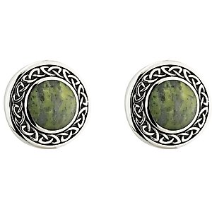 Biddy Murphy, Irish Connemara Marble Round Stud Earrings Sterling Silver for Women, Traditional Woven Celtic Knot, Made in Ireland by Artisan Jewelers