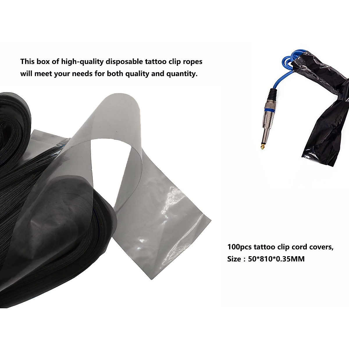 HuoHuo 100PCS Clip Cord Sleeves,Box Plastic Clip Cord Sleeves black,Disposable Hygiene Clip Cord Covers,One Box of 100PCS Plastic black Clip Cord Sleeves,Machine Bags(Black)