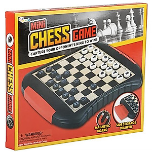Gamie Mini Chess Game, Magnetic Chess Board with Side Storage Drawers, Mini Chess Board Set for Kids and Adults, Entertaining Road Trip Toys, Travel Games, and Desktop Toys for Adults