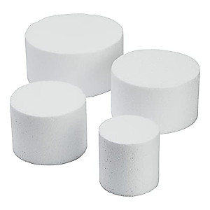 4 Piece Round Foam Cake Dummy Set for Decorating, 12" Tall Fake Cake in 4 Sizes for Birthday, Wedding Display (3, 4, 5, and 6 In)