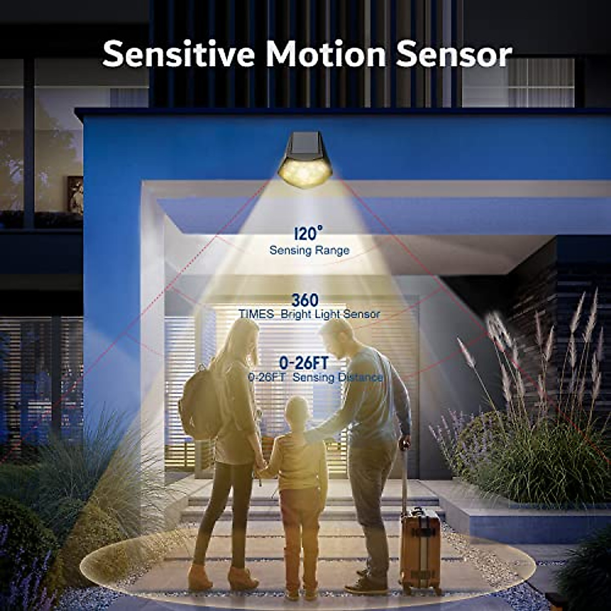 ENTOVE Solar Motion Lights Outdoor, Solar Motion Sensor Security Lights IP 67 Waterproof Solar Powered Lights 120°Adjustable Security Wall Light for Garden Patio Yard (2Pack)