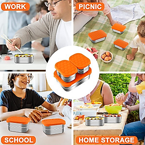 MOVNO Stainless Steel Food Containers with Lids Set of 3 (28 oz, 8 oz, 8 oz) - Metal Snack Container for Kids Adults - Premium Leakproof Bento Box Storage - Lunch Box Set with Silicone Lids