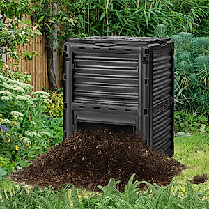 Happygrill Outdoor Compost Bin, Composting Box w/Top Flip Latch-on Lid,80 Gallons Composter for Kitchen Waste & Garden Scraps, Compost Barrel for Fast Creation of Fertile Soil (Black+Green)