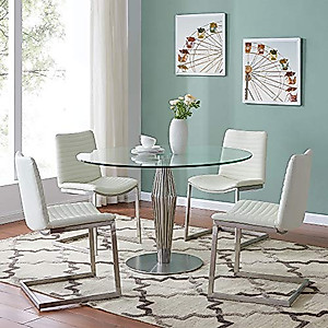 Armen Living Lindsey Contemporary Dining Table in Brushed Stainless Steel Finish and Clear Glass top, silver