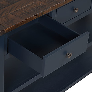 YWUFUART 48 Inch Solid Wood-Console Table-Sofa Table-Storage Cabinet with 3 Drawers and 2 Shelves for Entryway Hallway Living Room (Blue)