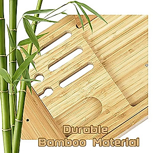 Bathtub Tray Expandable Caddy Foldable Bamboo Bath Organizer with Free Soap Holder Organize Bathroom Accessories