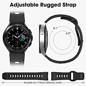 Rugged No Gap Bands Compatible with Samsung Galaxy Watch 6 4 5 Band 40mm 44mm/Galaxy Watch 6 Classic 47mm 43mm/Watch 4 Classic 46mm 42mm/Watch 5 Pro 45mm, Soft Silicone Replacement Sport Strap for Men