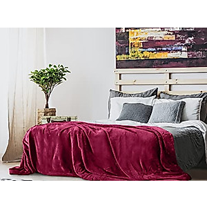 Hannah Linen Queen Fleece Blanket - Super Soft Plush Throw Blanket for Bed - Warm & Cozy Large Microfiber Throw Blanket for Sofa & Couch (90 x 90, Red)