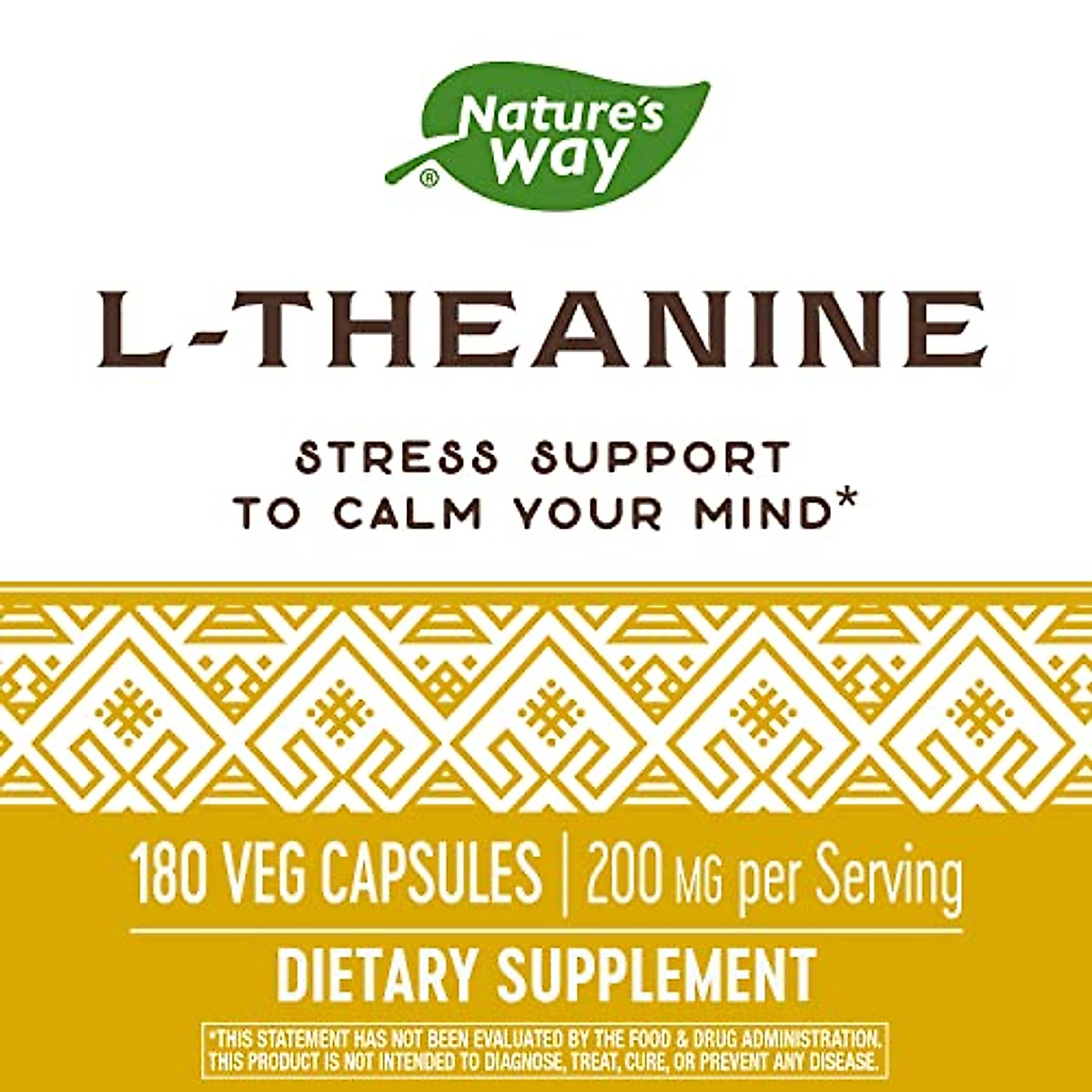 Nature's Way L-Theanine, Stress Support*, Promotes Relaxation*, 200 mg Potency, 180 Vegetarian Capsules
