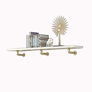 PIBM Stylish Simplicity Shelf Wall Mounted Floating Rack Shelves Industrial Wind Water Pipe Metal Solid Wood Show Bookshelf Kitchen Bathroom Store,7 Sizes, a , 120X20CM