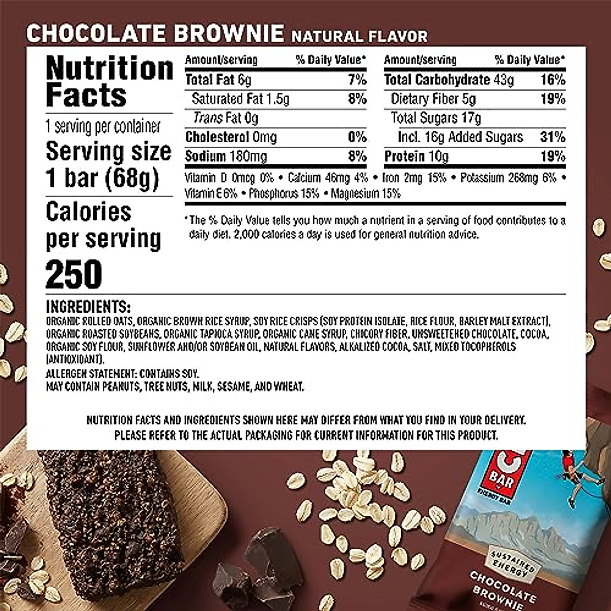 Clif Bar - Chocolate Brownie Flavor - Made with Organic Oats - 10g Protein - Non-GMO - Plant Based - Energy Bars - 2.4 oz. (18 Pack)