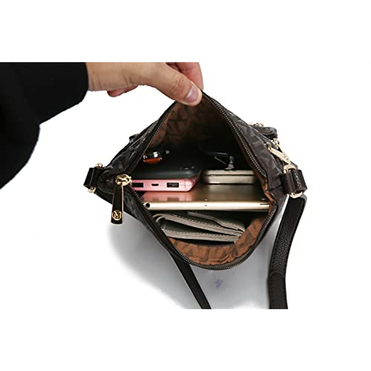 MKF Collection Crossbody Bag for Women – PU Leather Adjustable Strap Handbag – Side Messenger Purse, Shoulder Crossover Beige