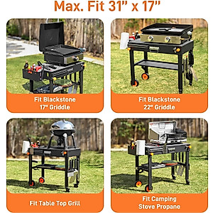 Outdoor Grill Table - Grill Cart Solid and Sturdy, Blackstone Griddle Stand for 17"/22" Griddle, Ninja Grill Stand Large Space, Pizza Oven Stand with Paper Towel Holder, for Tailgating, Camping, RV