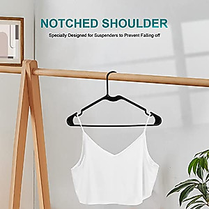 Micuul Plastic Clothing Notched Hangers (50 Pack) Heavy Duty Durable Coat and Clothes Hangers, Lightweight Space Saving Laundry Hangers Hangs up to 6 lbs for Coats, Pants, Dress, Etc. (Black, 50)