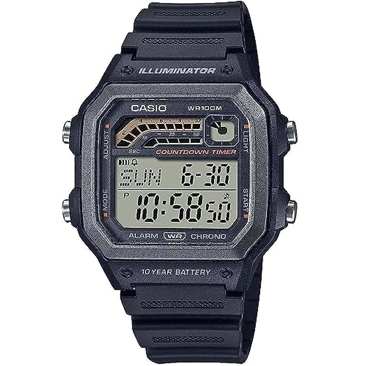 Casio Illuminator 10-Year Battery Countdown Timer Alarm Chronograph Men's Watch WS1600H-1AV