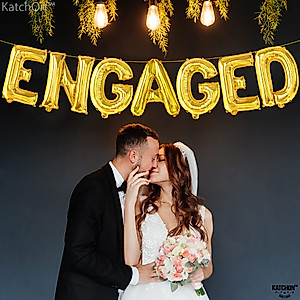 KatchOn, Gold Letter Engaged Balloon with Huge Diamond Ring Balloon - Pack of 2 | Gold Engagement Balloons for Engagement Party Decorations | Diamond Balloons for Wedding, Bridal Shower, Engaged Decor