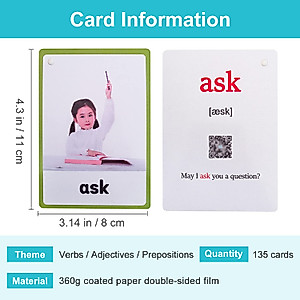 Lilias Verbs/Adjectives/Prepositions Flash Cards, English Words Learning Pocket Card for Toddlers, Toddler Learning Toys, Learning Supplies for Kindergarten Preschool, 3 Themes Set