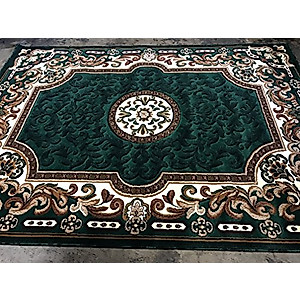 Kingdom Traditional Area Rug Hunter Dark Green Persian Design D123 (8 Feet X 10 Feet)