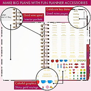 Kate Spade New York Daily Planner 2023-2024, Mega Planner August 2023 - December 2024, Hardcover Spiral Planner, Weekly Planner with Monthly Calendar, Stickers, & Pockets, Black Spade Flower