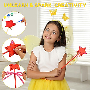 Pllieay Princess Fairy Wand Kit Includes 21 Unfinished Wooden Princess Wands Gem Stickers Ribbons and Paint, DIY Princess Wand Crafts for Princess Party Favors Fairy Birthday Party