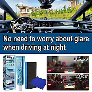 LONGLUAN Car Glass Oil Film Cleaner, Glass Film Removal Cream with Sponge and Towel, Universal Car Windshield Oil Film Cleaner, Glass Stripper Water Spot Remover, Safety and Long-term Protection (3)