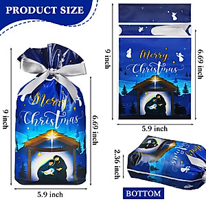 Funrous 50 Pcs Christmas Nativity Gift Bags Christmas Drawstring Plastic Bag Bulk Religious Gift Bags with Ties Xmas Holy Gift Wrapping Sacks for Birthday Party Treat Candy Goody Christmas Presents
