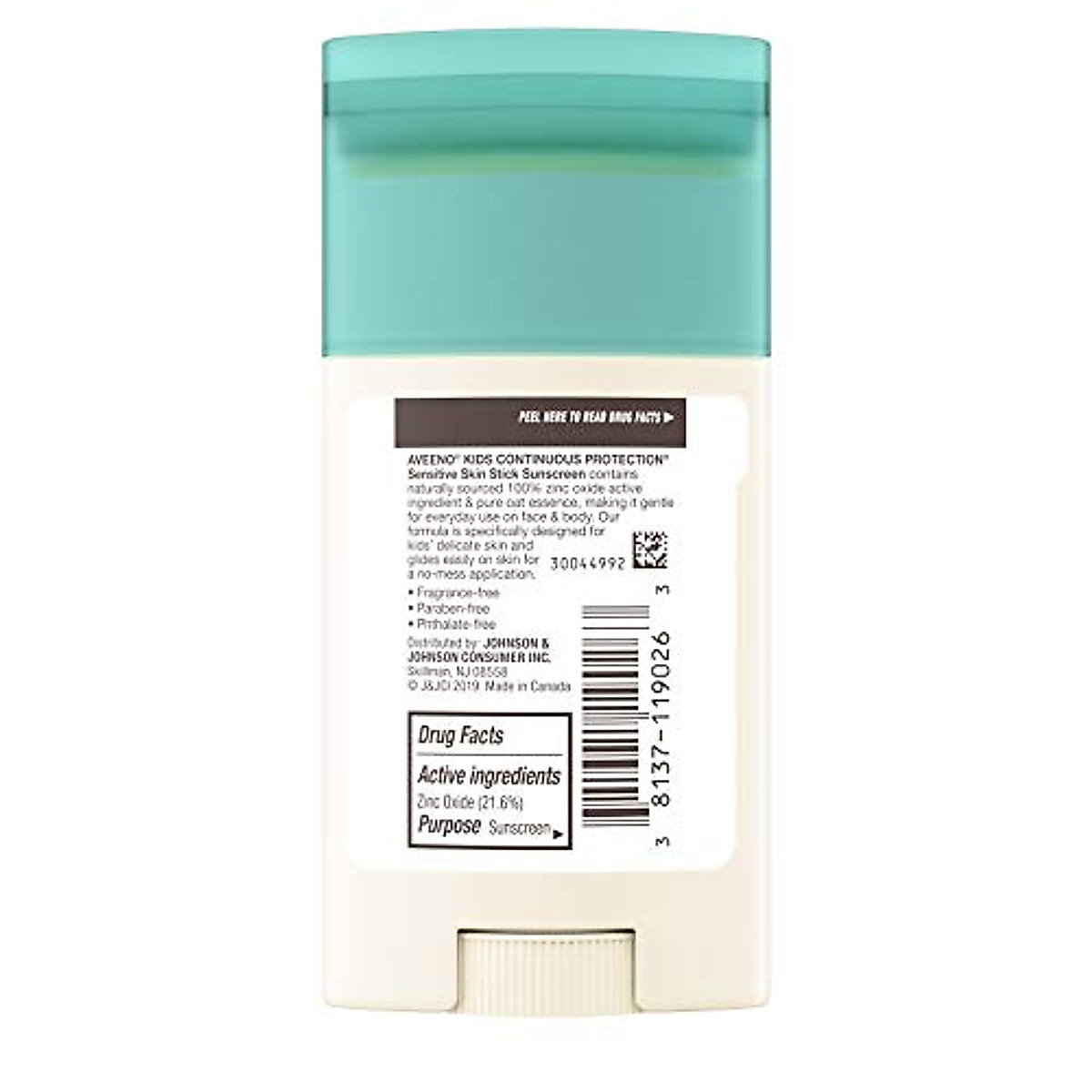 Aveeno Kids Continuous Protection Sensitive Skin Mineral SPF 50 Sunscreen Stick, 100% Zinc Oxide for Face & Body, Sweat- & Water-Resistant Sunscreen Stick for Children, SPF 50, 1.5 oz