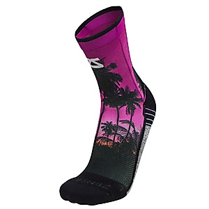 Zensah Limited Edition Running Socks - Anti-Blister Comfortable Mini-Crew Sport Socks, Moisture Wicking (Large, Tropical Palm Trees)