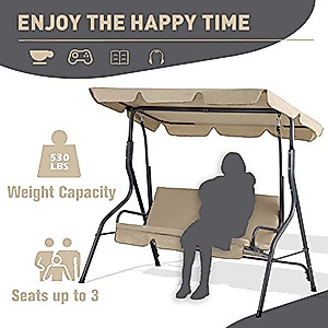 BPS 3-Person Patio Porch Swing Chair with Adjustable Backrest and Canopy - Outdoor Swing Perfect for Patio, Garden, Poolside, and Balcony Relaxation