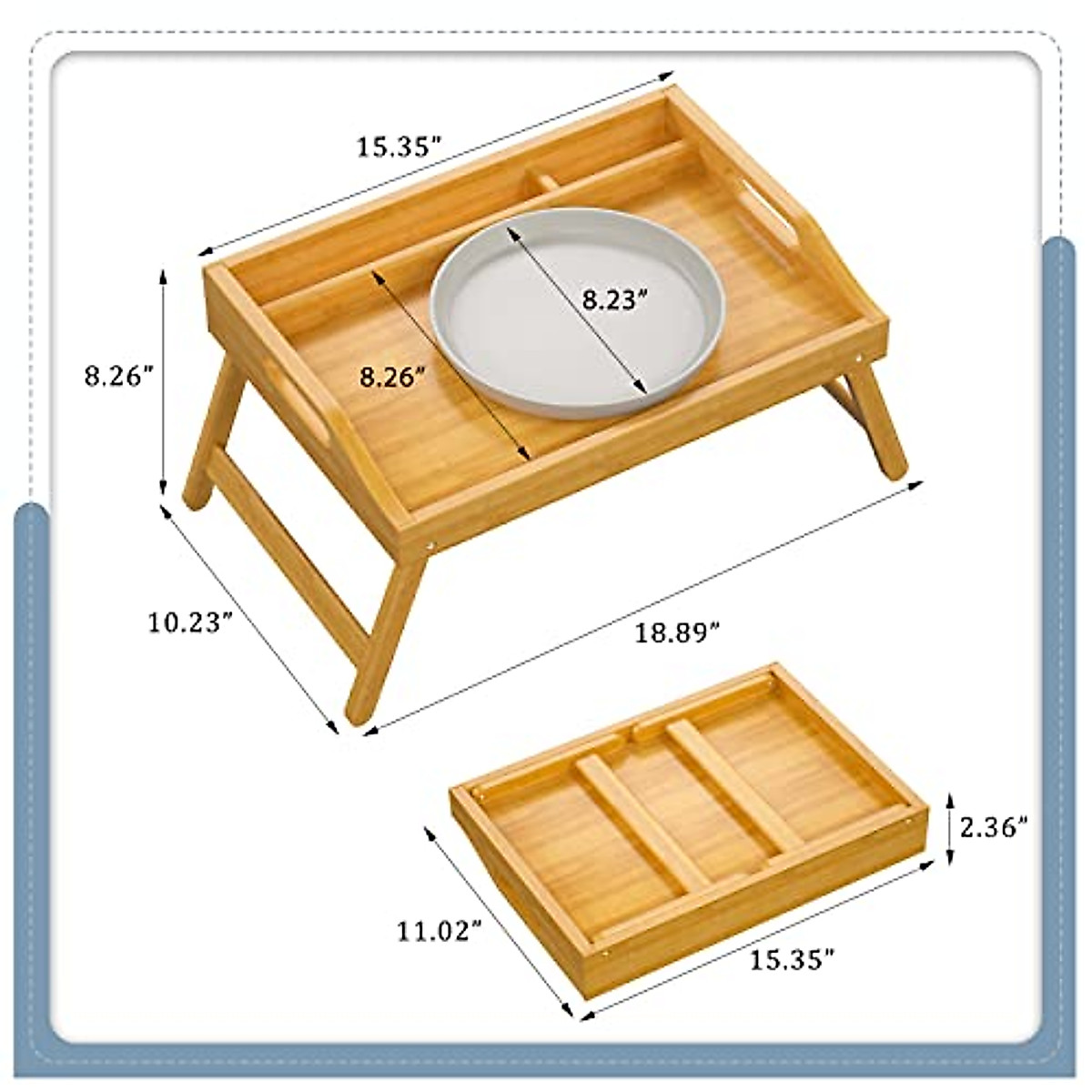 Bed Tray Table with Handles Folding Legs,Bamboo Breakfast Food Tray with Media Slot,Use As Platter,Laptop Desk,Snack,TV Tray Kitchen Serving Tray(Beige,Medium)