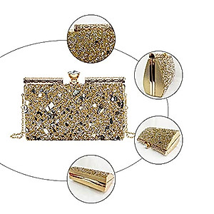 Felice Ann Glitter Rhinestone Sequins Evening Clutch Handbag Chain Strap Crossbody Shoulder Bag, Rhinestone Sequins Golden