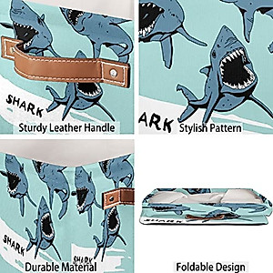 Shark Large Collapsible Storage Bins,Ocean Animal Decorative Canvas Fabric Storage Boxes Organizer with Handles,Cube Square Baskets Bin for Home Shelves Closet Nursery Gifts