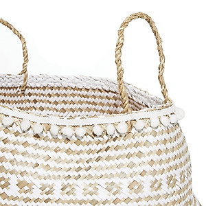 Deco 79 Seagrass Handmade Decorative and Functional Storage Basket Patterned Basket Organizer with Handles, Set of 2 Basket for Storage 17", 14"H, Brown