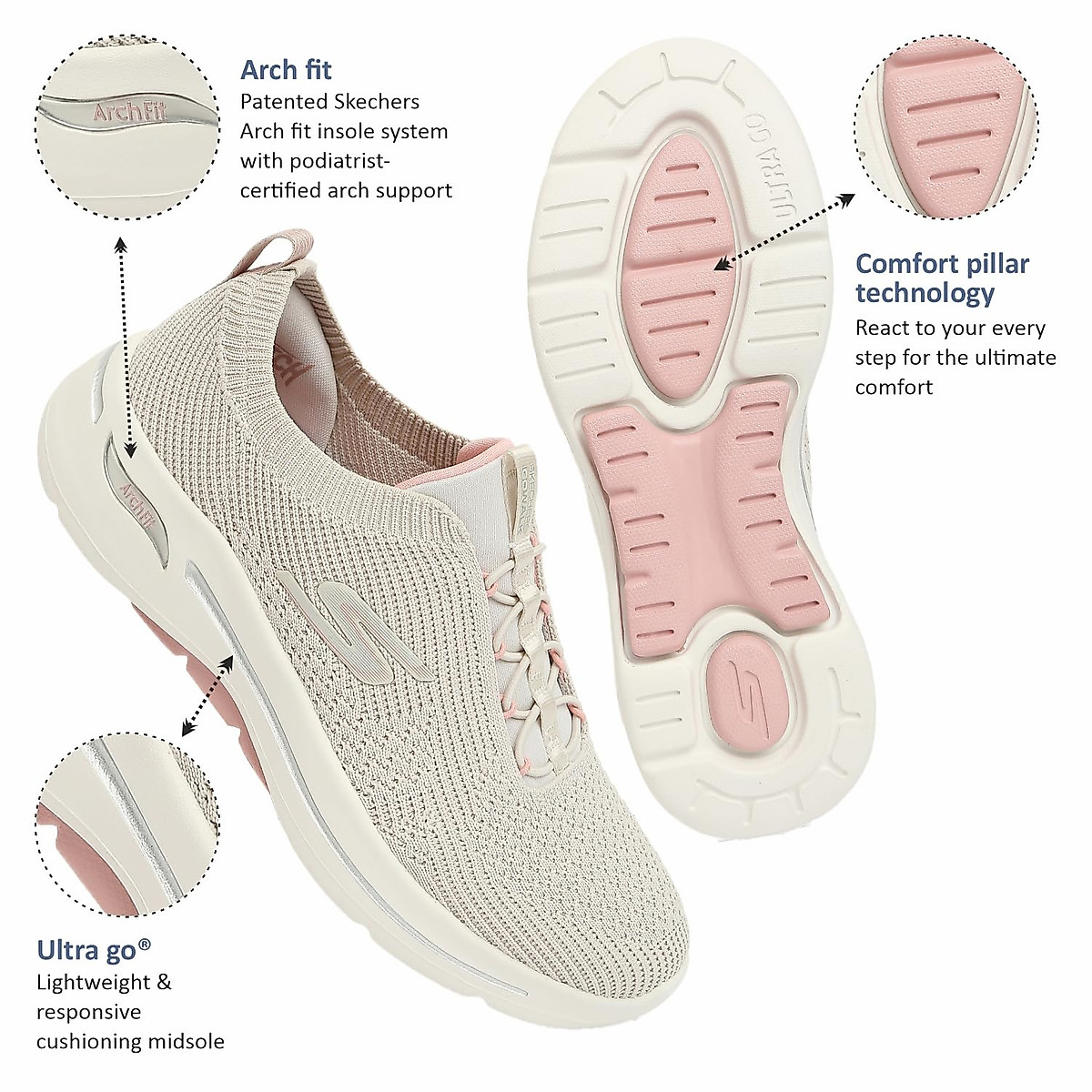 Skechers Go Walk Arch Fit - Crystal Waves Taupe/Pink 9 B (M)