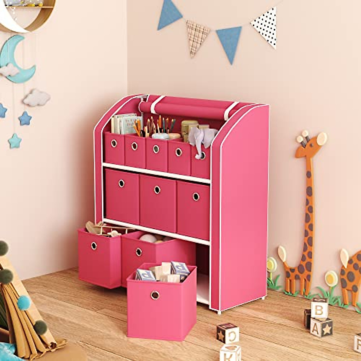 HOMEFORT 11 Drawer Dresser Chests of Drawers Toy Clothes Organizer Fabric Storage Cube Bins with Sturdy Metal Shelf for Bedroom Living Room