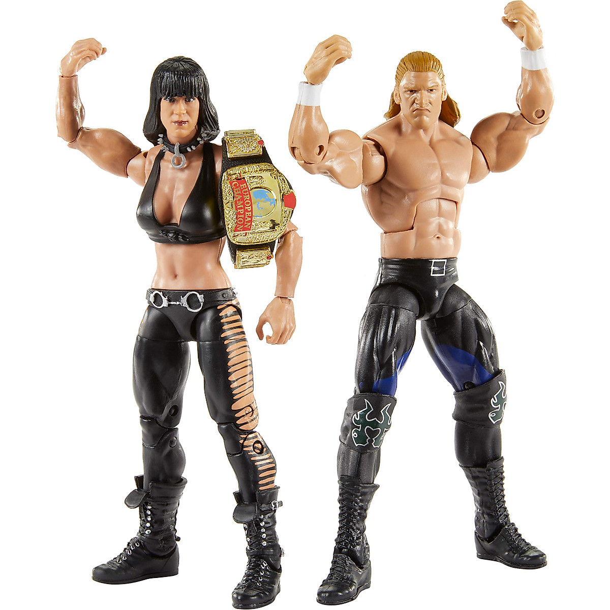 WWE Elite Collection 2-Pack: Triple H & Chyna 6-in Action Figures with 2 Sets of Swappable Hands & Superstar Accessories; Ages 8 Years Old & Up ​